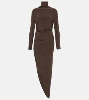 Norma Kamali Asymmetric Turtleneck Midi Dress
