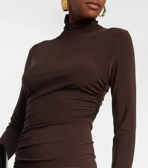 Norma Kamali Asymmetric Turtleneck Midi Dress