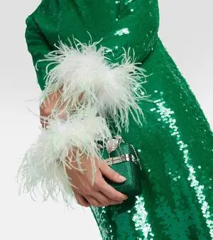SELF-PORTRAIT Sequined Gown With Feather Trim