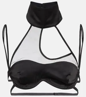 DIDU Mesh-paneled Satin Bralette