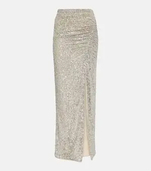 SELF-PORTRAIT Sequined High-rise Maxi Skirt - Silver