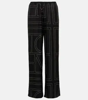TOTEME Logo Wide-leg Silk Pants - Black