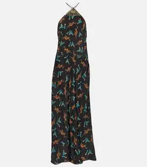 Rixo Printed Halterneck Maxi Dress - Black