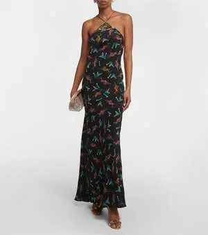 Rixo Printed Halterneck Maxi Dress