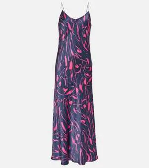 Asceno Lyon Printed Silk Maxi Dress - Blue