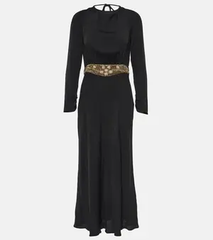 Rixo Elena Embellished Crepe Midi Dress - Black