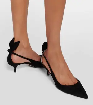 AQUAZZURA Bow Tie 50 Suede Pumps - Black