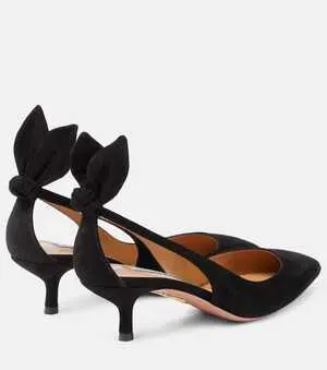 AQUAZZURA Bow Tie 50 Suede Pumps - Black