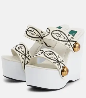 Emilio Pucci Embroidered Leather Wedge Sandals