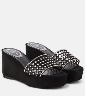 Rene Caovilla Embellished Suede Platform Slides