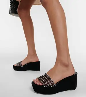 Rene Caovilla Embellished Suede Platform Slides