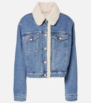 7 For All Mankind Teddy-trimmed Denim Trucker Jacket - Blue