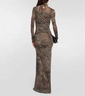 Blumarine Printed High-neck Gown