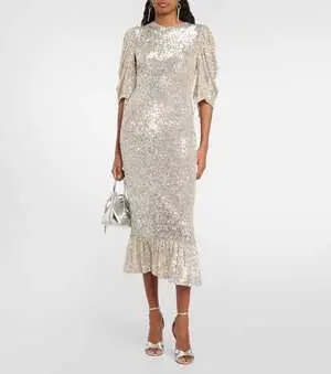 ROBERTA EINER Drama Sequined Midi Dress