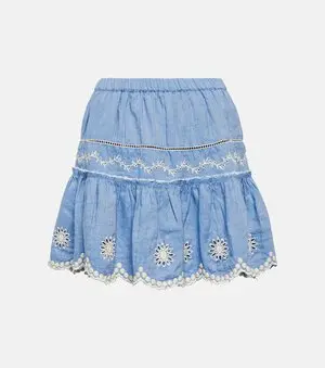 LoveShackFancy Cava Embroidered Miniskirt - Blue