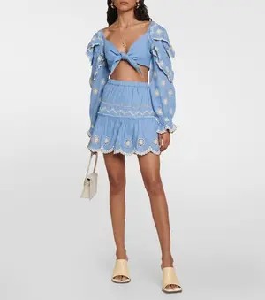 LoveShackFancy Cava Embroidered Miniskirt