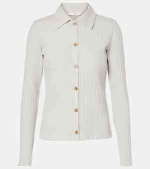 Vince Ribbed-knit Cotton-blend Polo Pullover - White