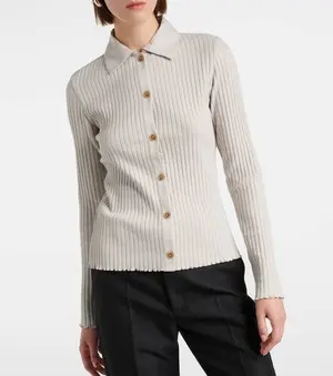 Vince Ribbed-knit Cotton-blend Polo Pullover - White