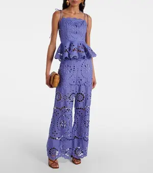 Zimmermann Pop Embroidered Linen Cropped Pants