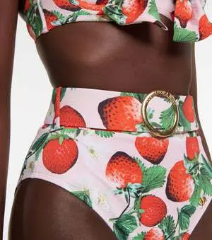 ALEXANDRA MIRO Ursula Printed Bikini Bottoms With Detachable Belt - Red