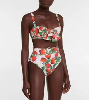 ALEXANDRA MIRO Ursula Printed Bikini Bottoms With Detachable Belt - Red