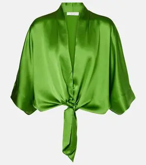 THE SEI Cropped Silk Satin Blouse