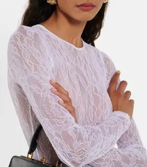 Wardrobe.NYC Floral Chantilly Lace Bodysuit - White