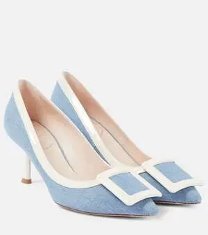 ROGER VIVIER Viv' In The City Leather-trimmed Pumps - Blue