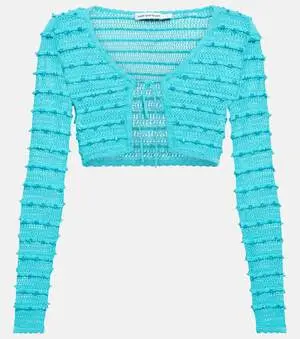 SELF-PORTRAIT Embellished Striped Knit Cardigan - Blue