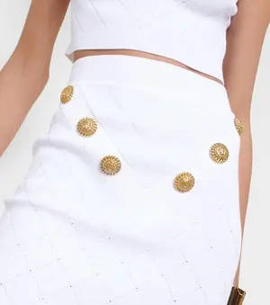 Balmain Embellished Ribbed-knit Miniskirt - White