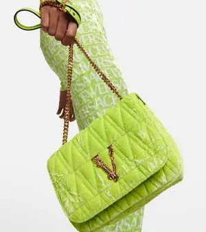 Versace Virtus Small Velvet Shoulder Bag - Orange