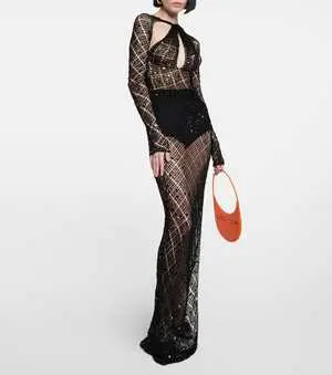 Coperni Sequin-embellished Crochet Maxi Dress