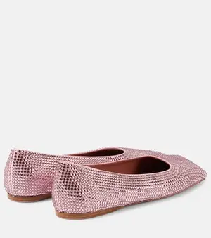 Amina Muaddi Embellished Satin Ballet Flats - Pink