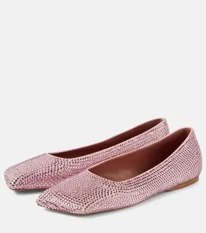 Amina Muaddi Embellished Satin Ballet Flats - Pink