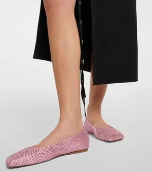 Amina Muaddi Embellished Satin Ballet Flats - Pink