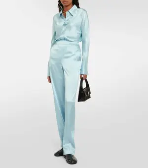 JOSEPH Tova Silk Satin Pants - Blue