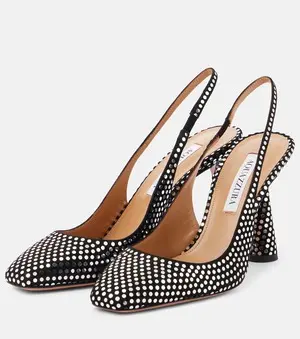 AQUAZZURA Amore Embellished Leather Slingback Pumps