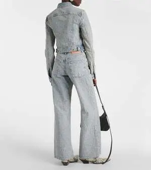 Acne Studios Cropped Jacquard Denim Jacket - Blue