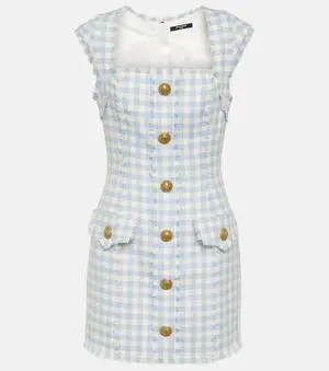 Balmain Gingham Tweed Minidress