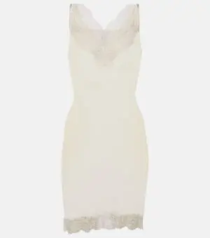 Saint Laurent Lace-trimmed Mini Dress - White