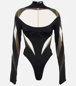 MUGLER Mesh-trimmed Bodysuit