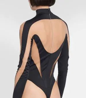 MUGLER Mesh-trimmed Bodysuit