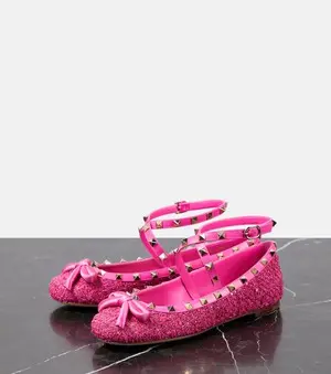 Valentino Garavani Rockstud Leather-trimmed Boucle Ballet Flats - Pink