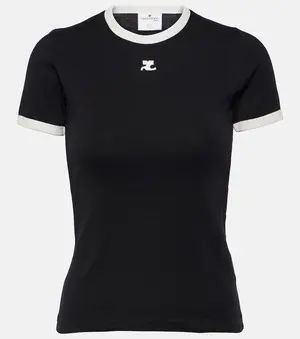 COURREGES Logo Cotton Jersey T-shirt - Black
