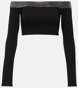David Koma Crystal-embellished Cropped Top - Black