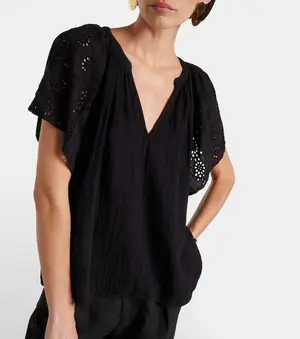 Velvet By Graham & Spencer Tish Embroidered Cotton Top - Black