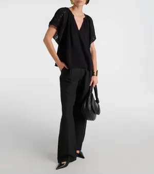 Velvet By Graham & Spencer Tish Embroidered Cotton Top - Black