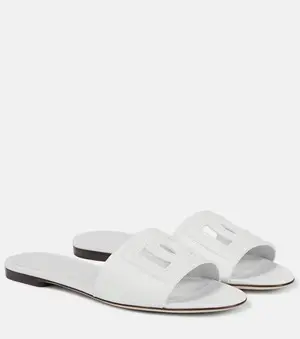 Dolce & Gabbana Logo Cutout Leather Slides - White