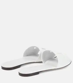 Dolce & Gabbana Logo Cutout Leather Slides - White