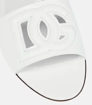Dolce & Gabbana Logo Cutout Leather Slides - White